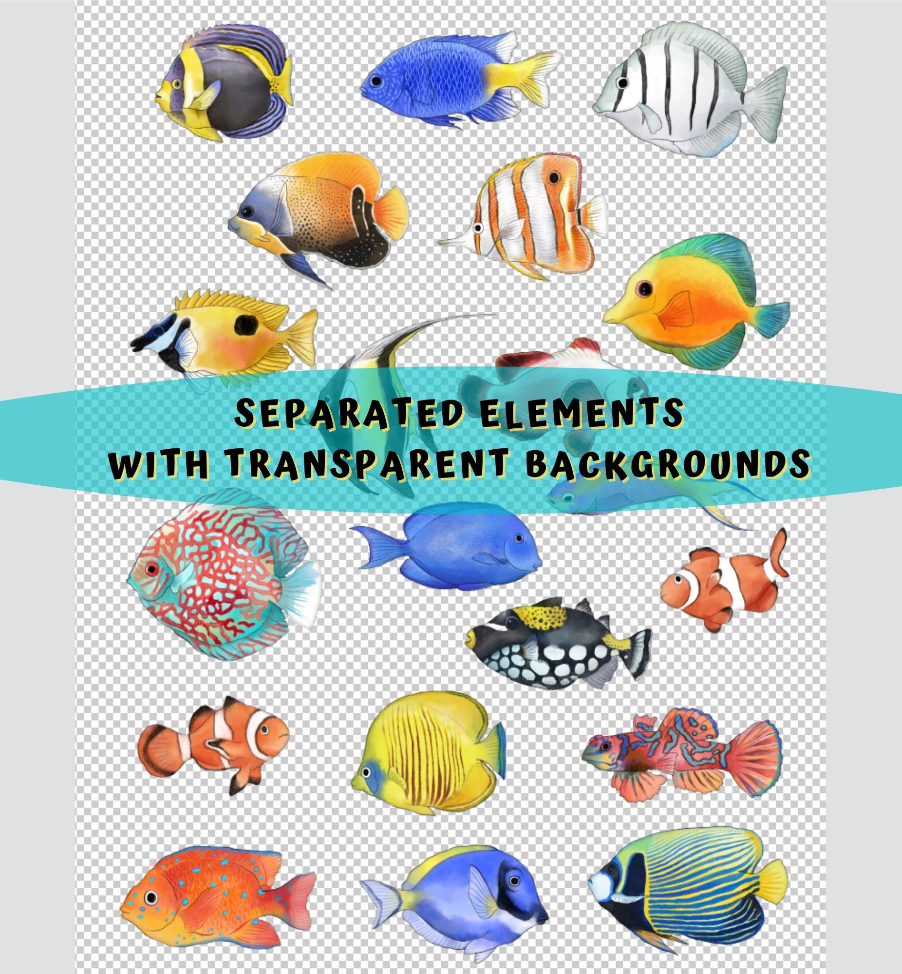 Watercolor Tropical fish PNG ClipArt | Etsy