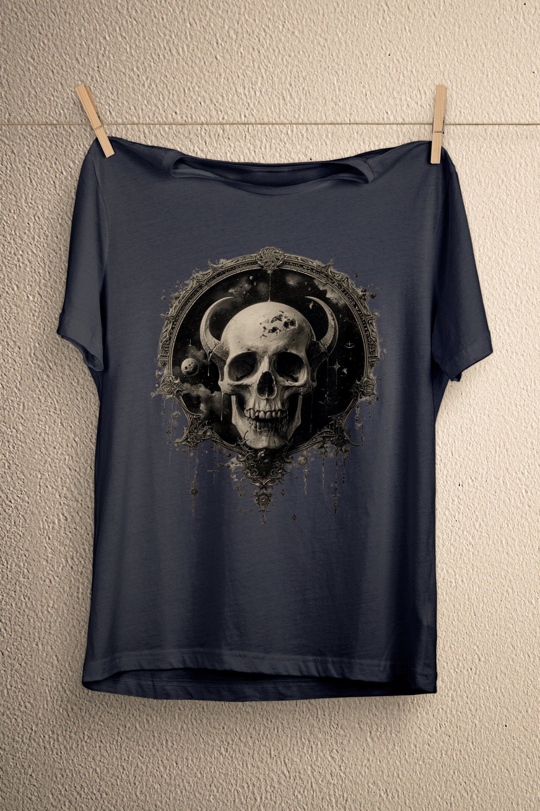 Gothic Skull Horns Art T-shirt Weirdcore Creepy Cute Fantasy Apparel ...