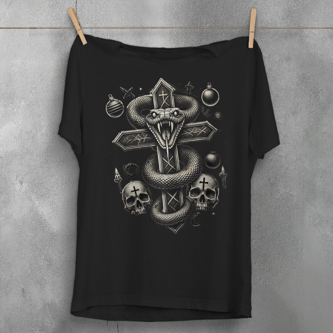 Snake and Cross T-shirt, Skull Top, Goth Apparel, Year of the Snake ...