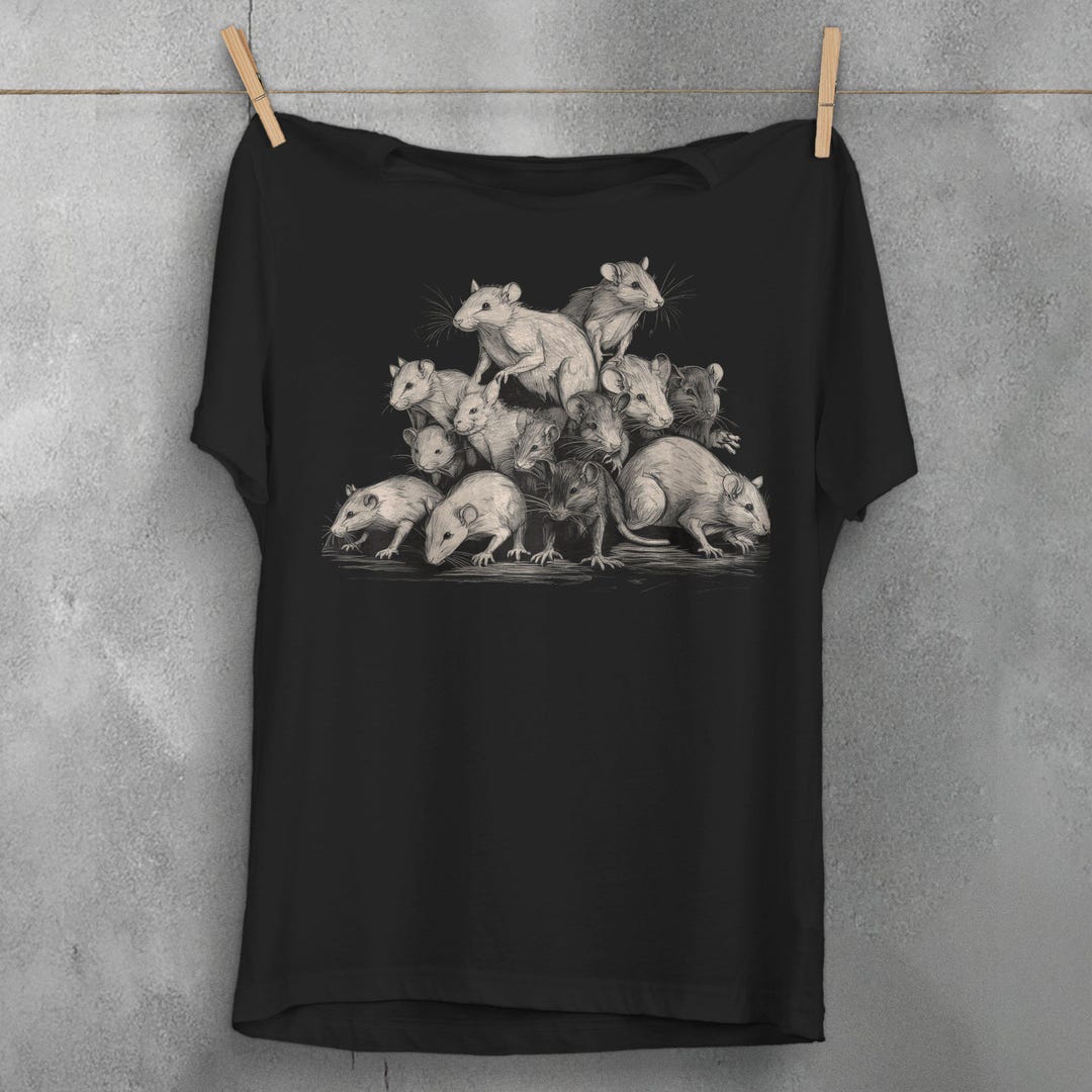 Rat King T-shirt Creepy Cute Tee Black Death Rodent Animal Lover Gothic ...