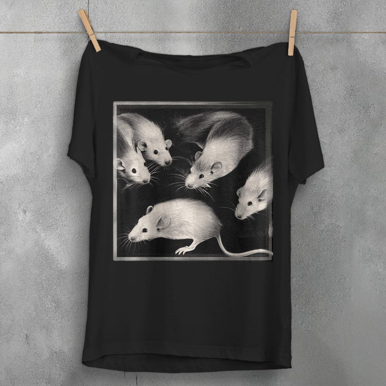 Unisex Gothic Rat Tee, Hand-painted, Black Cotton, Plus Sizes ...