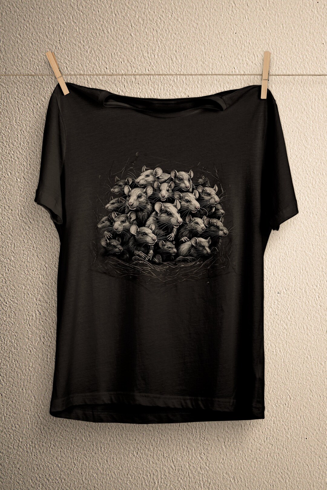 Rat King T-shirt Black Death Rat Art Apparel Creepy Cute Animal Lover ...