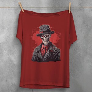 Skeleton in Black Suit T-shirt, Red Accent, Unisex, Gothic Style ...