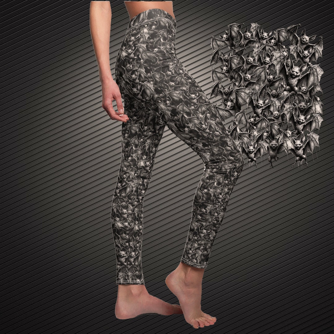 Gothic Bat Leggings - Dark Creature Print Yoga Pants, Mystical Goth ...