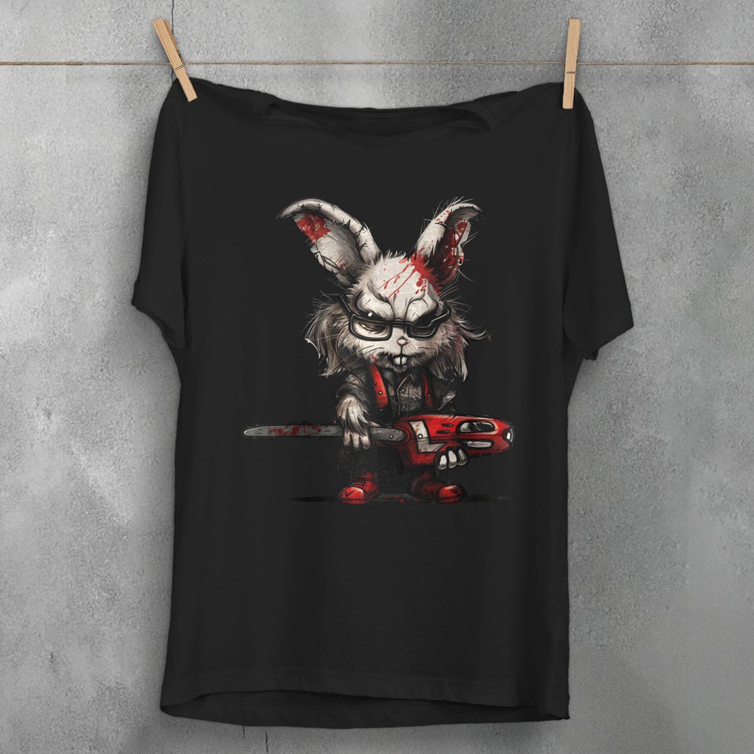 Chainsaw Bunny T-shirt, Funny Freaky Rabbit Shirt for Women, Creepy ...