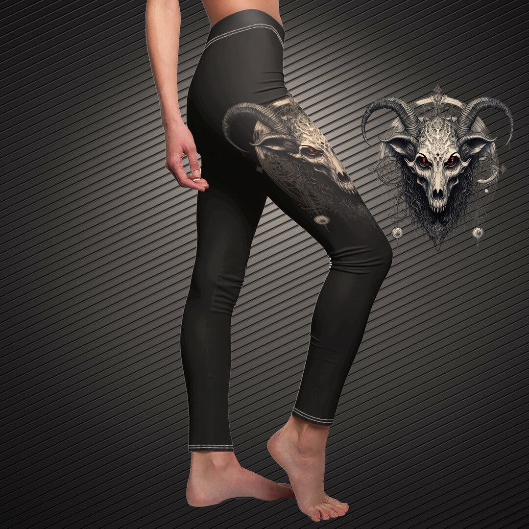 Occult Goat Skull Leggings - Dark Art Printed Yoga Pants, Gothic ...