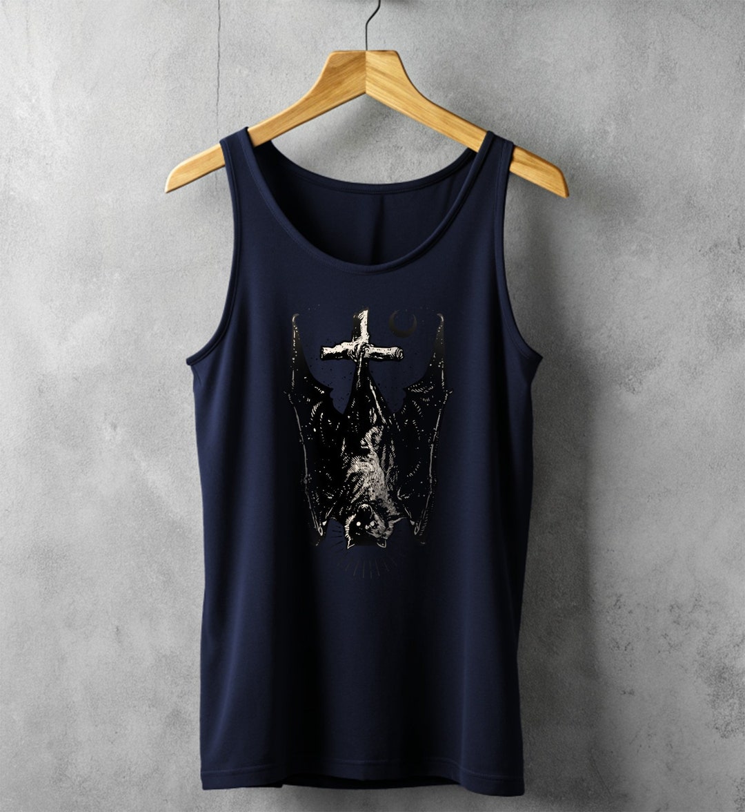 Bat and Cross Moon Gothic Tank Top Vampire Aesthetic Apparel Spooky ...