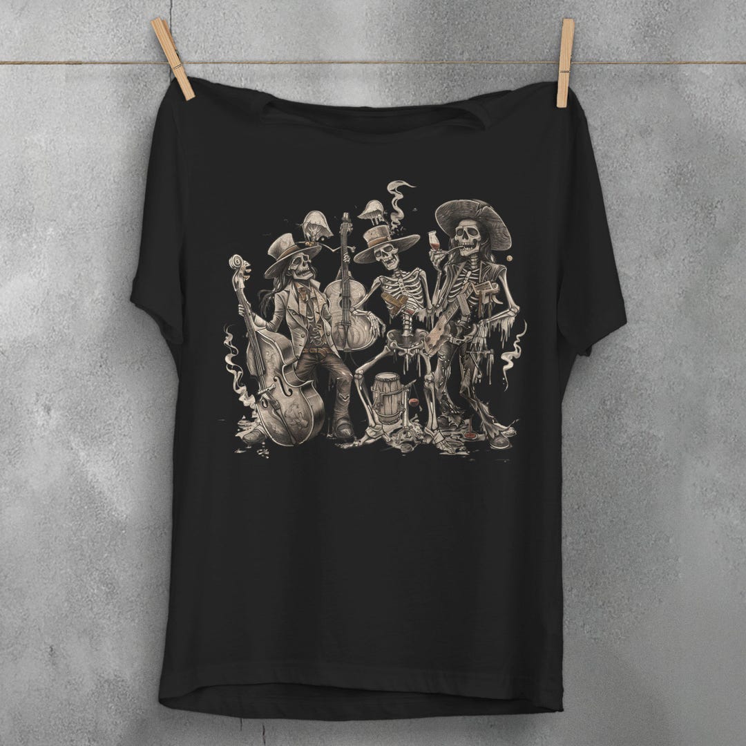 Gothic Skeleton Band T-shirt Alternative Skeleton Music Tee Creepy Cute ...