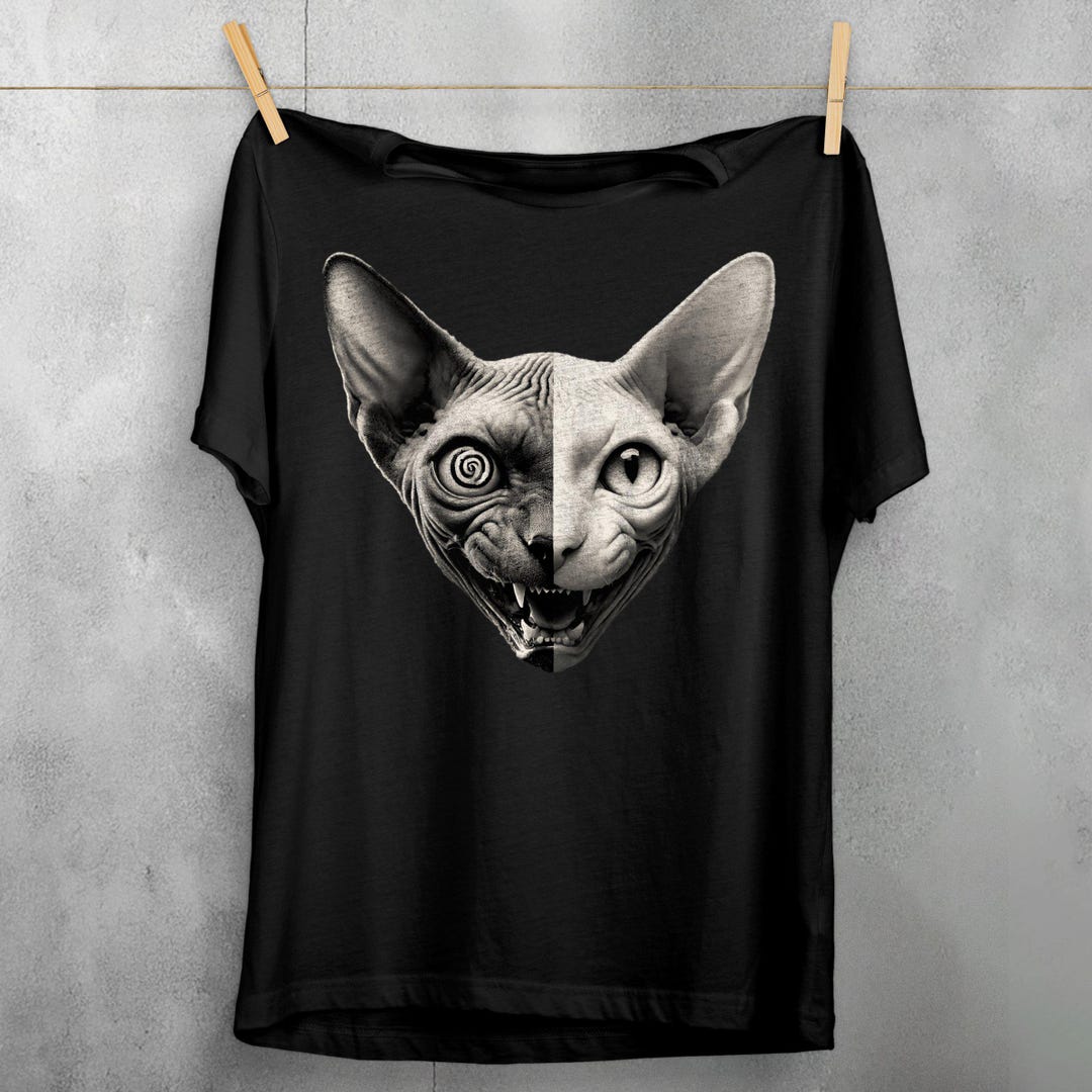 Sphynx Cat Joker Split Face Creepy Cute T-shirt Pastel Pagan Gothic Tee ...