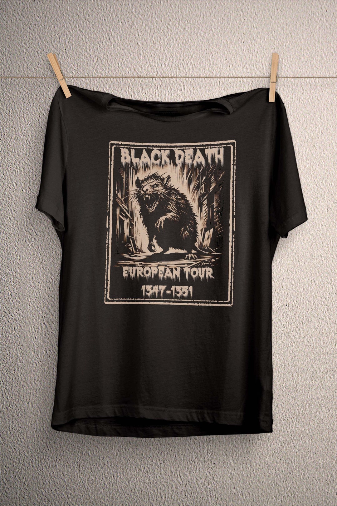 Black Death Medieval T-shirt, Dark Goth Aesthetic Rat Shirt, Alt ...