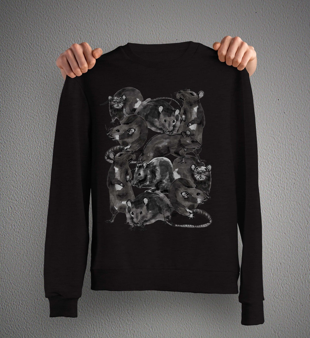Creepy Cute Rat Sweatshirt, Hand Painted Unisex Black Death Hoodie ...