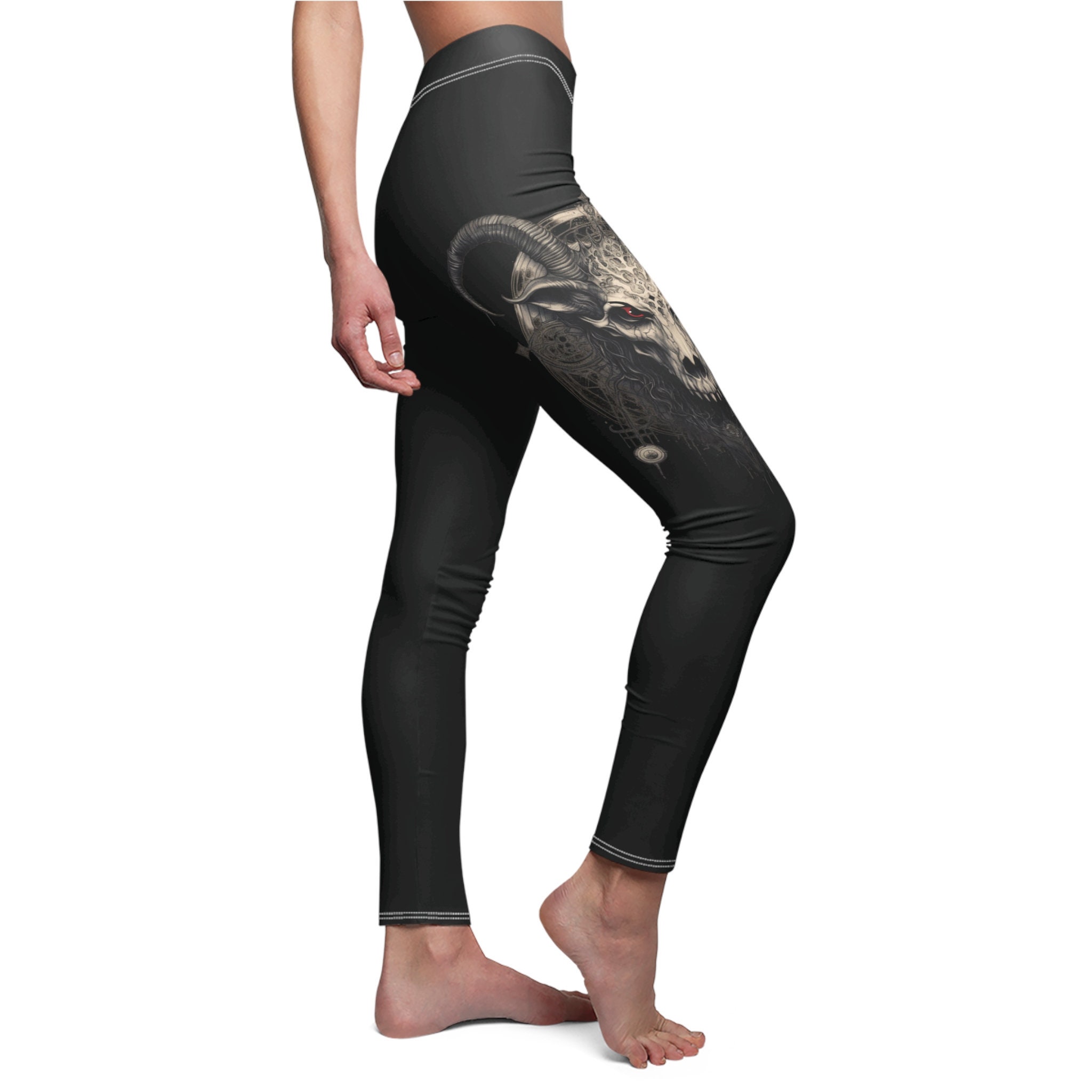 Occult Goat Skull Leggings - Dark Art Printed Yoga Pants, Gothic ...