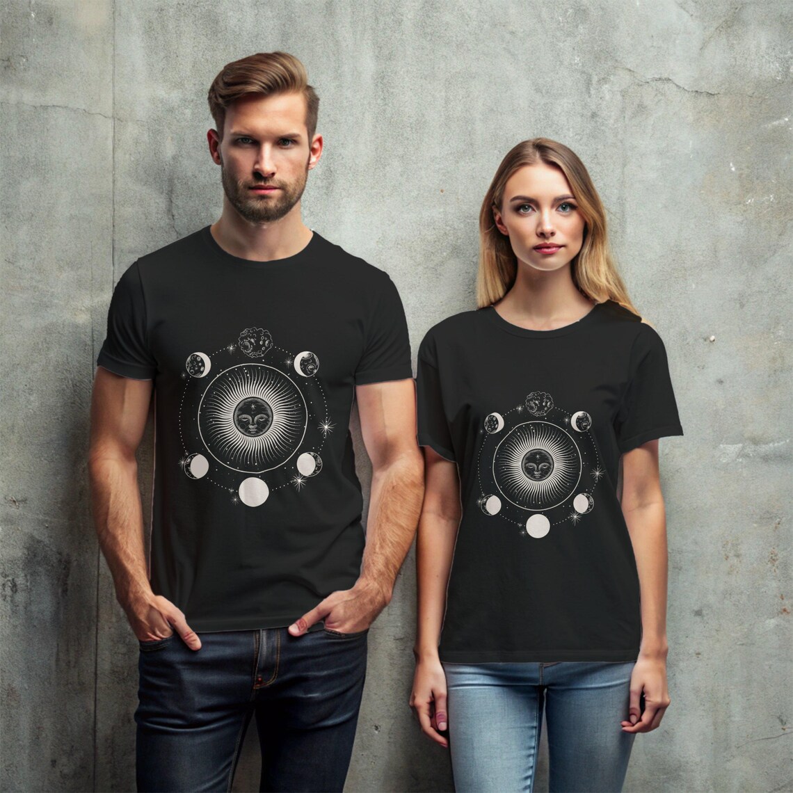 Moon Phase T-shirt, Sun Stars Planets Clothes, Pagan Satanic Signs ...