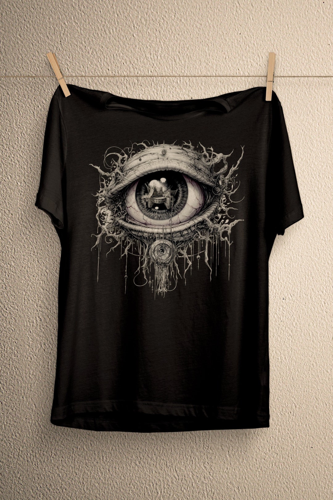 Gothic Eye Graphic T-shirt Plus Size Goth Tee Eerie Eye Art Shirt ...