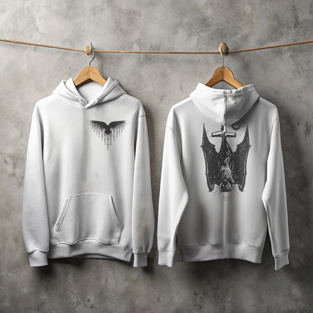 Gothic Bat Hoodie Creepy Cute Bat Hanging Cross Moon Alternative Witchy ...