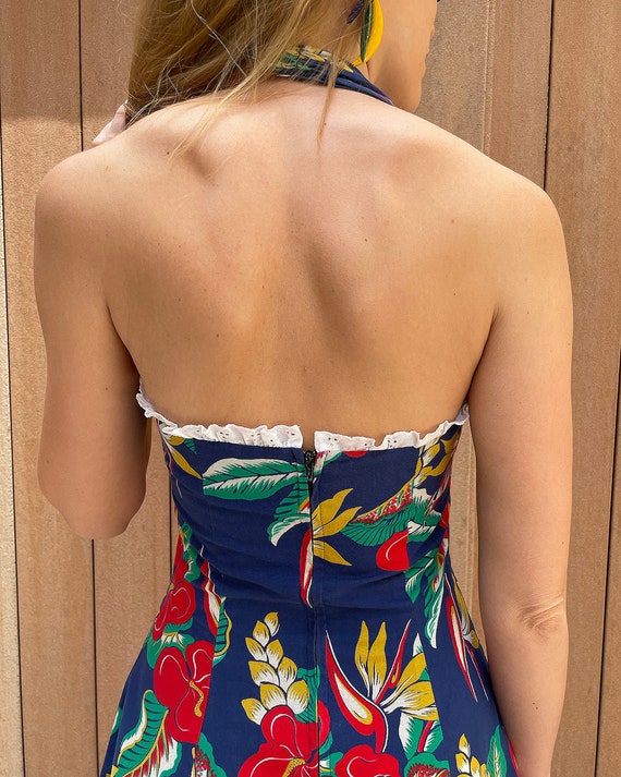 Vintage Hawaiian Floral Halter Dress 1950s Sundress… Gem