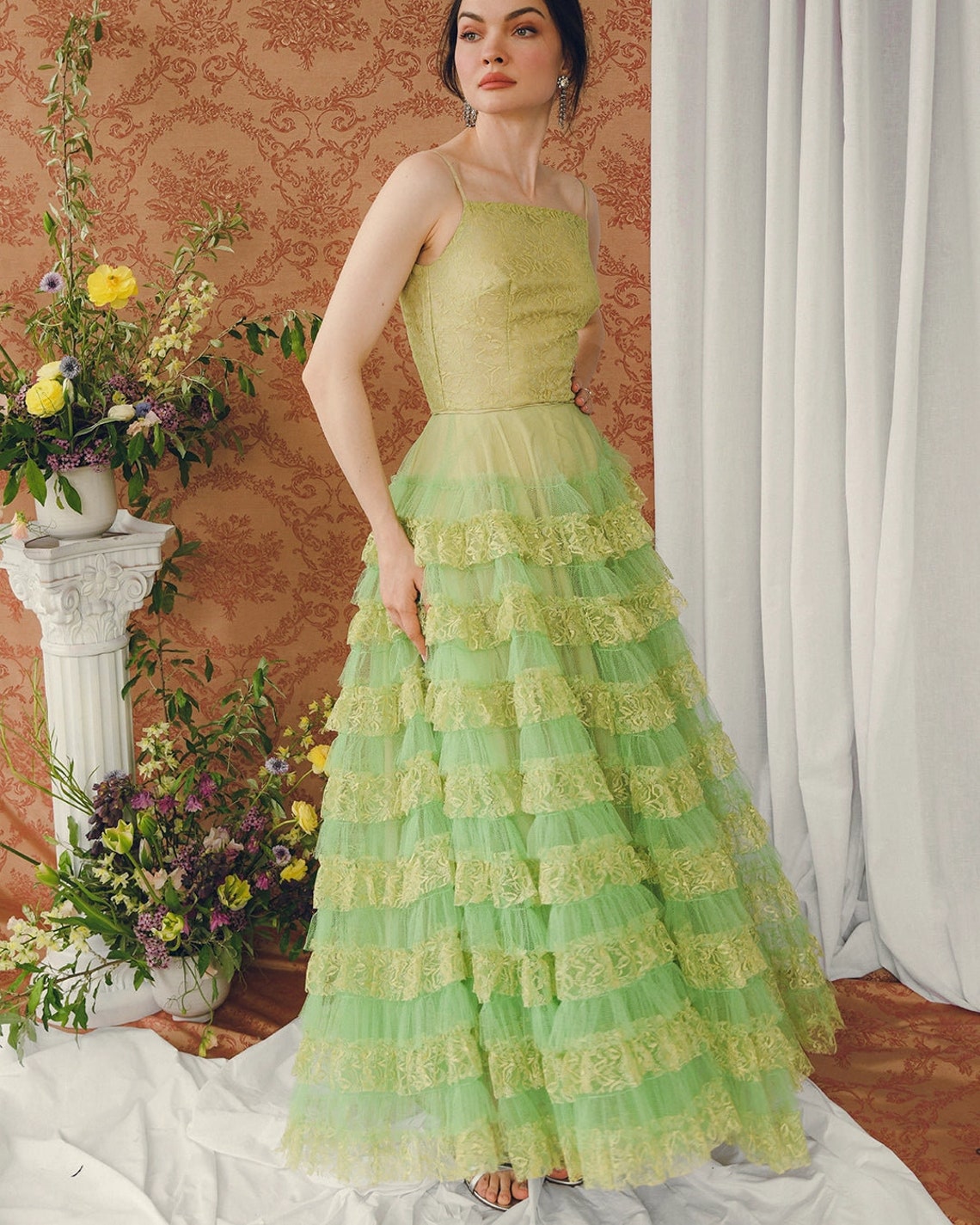 Vintage 1950s Chartreuse Lace Cupcake Dress - Etsy