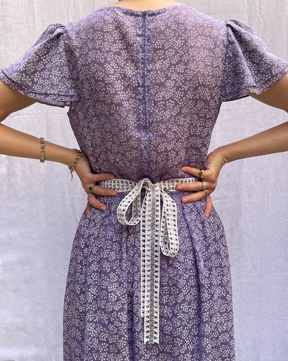 1970s Indian Lavender Floral Calico Dress (XS-M) bloc… - Gem