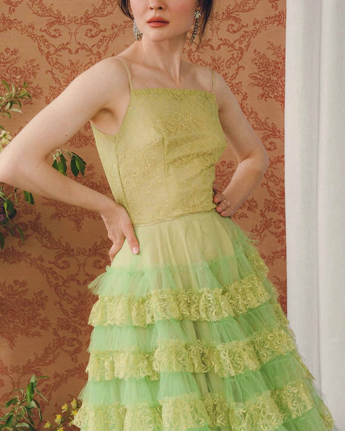 Vintage 1950s Chartreuse Lace Cupcake Dress - Etsy