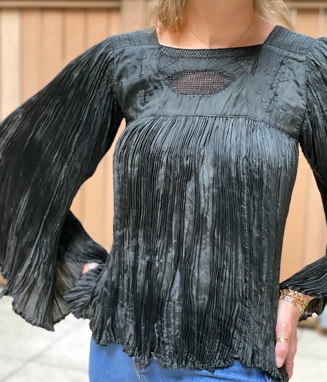 Vintage Plissé Embroidered Peasant Top — Rare Antique Peasant Blouse ...