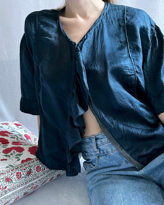 Antique 1920s Navy Blue Silk Blouse / Jacket - Gem