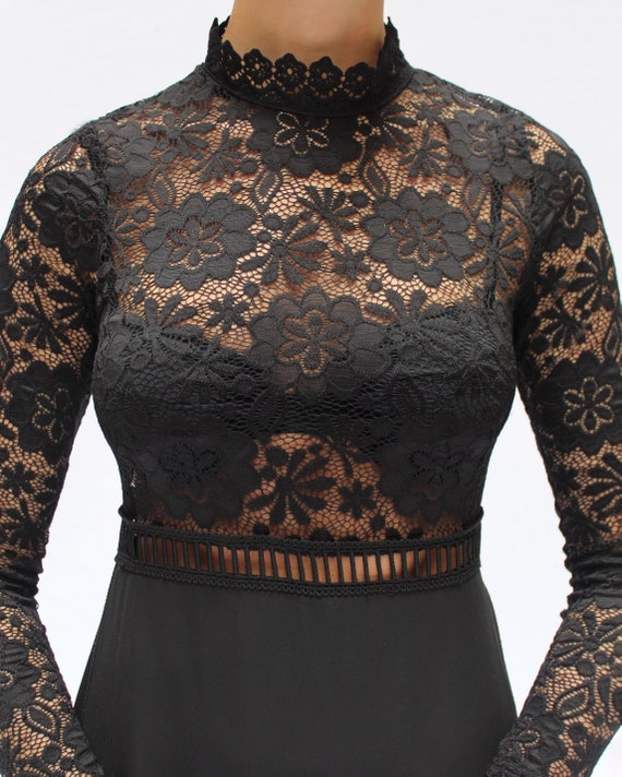 Vintage Sheer Lace Bodice Long Sleeve Gown - Gem