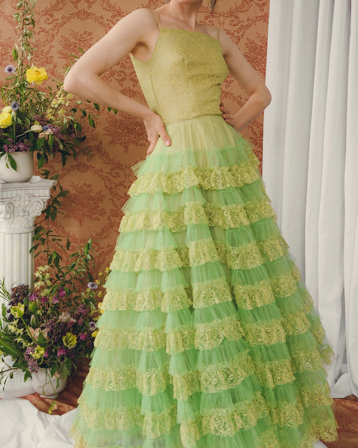 Vintage 1950s Chartreuse Lace Cupcake Dress - Etsy