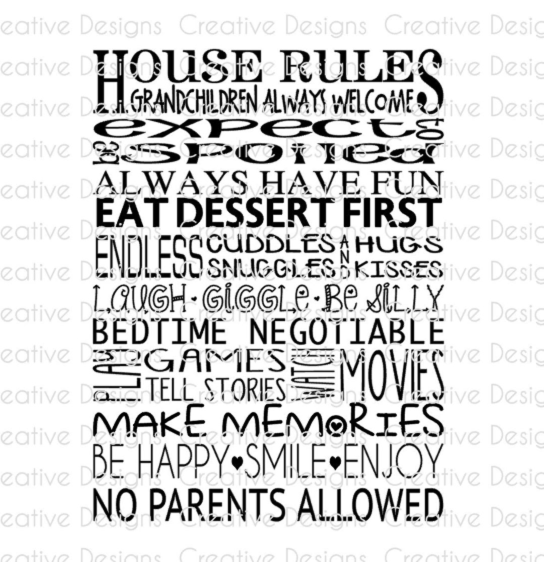 House Rules Word Art, SVG File, PNG File, Digital File, Grandparents ...