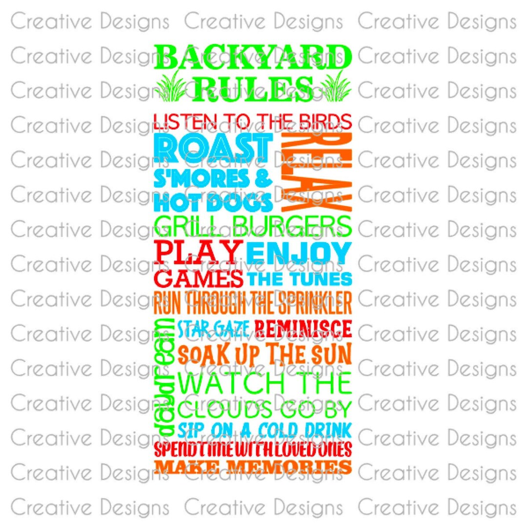 Backyard Rules Word Art, SVG File, PNG File, Digital File, Backyard ...