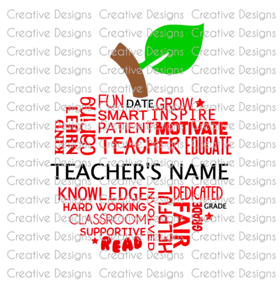 Teacher Apple Word Art, SVG File, PNG File, Digital File, Teacher Gift ...