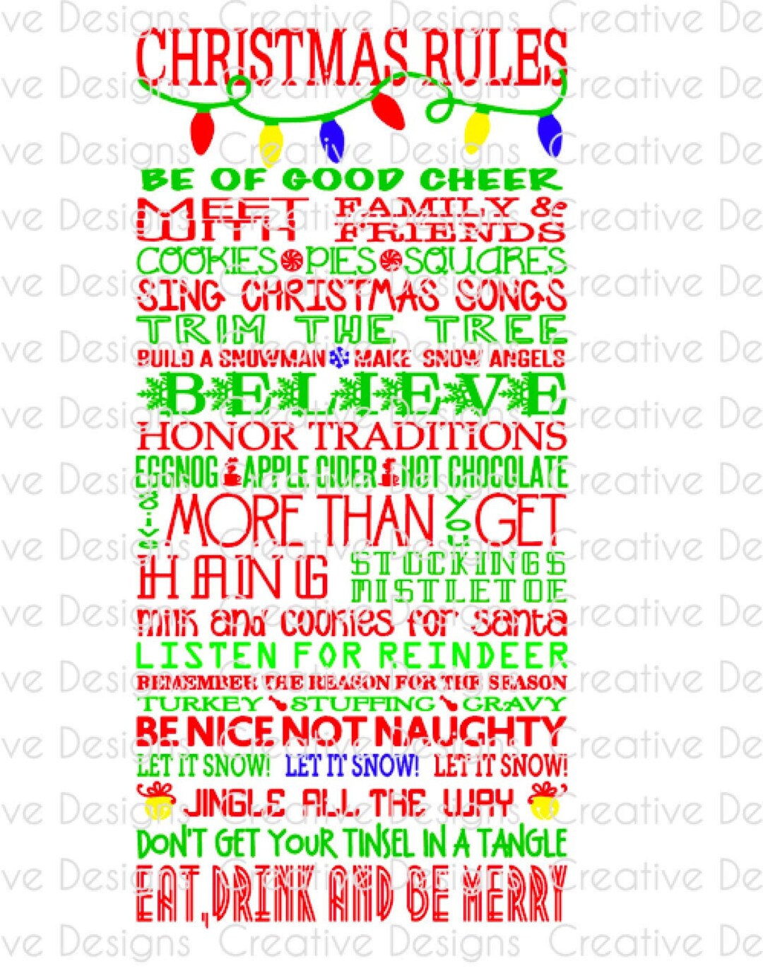 Christmas Saying, Christmas Rules Word Art, Christmas SVG File ...