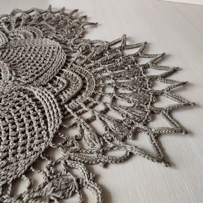 Crochet Doily 33.4 Inch Gray Textured Large Cotton Tablecloth Decor ...