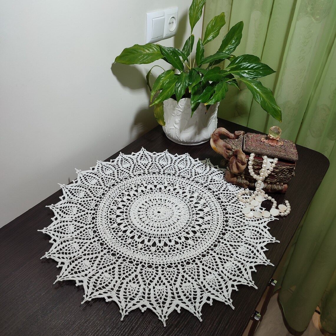 20" Lace Doilies, White Textured Large Cotton Doily, House Warming Gift ...