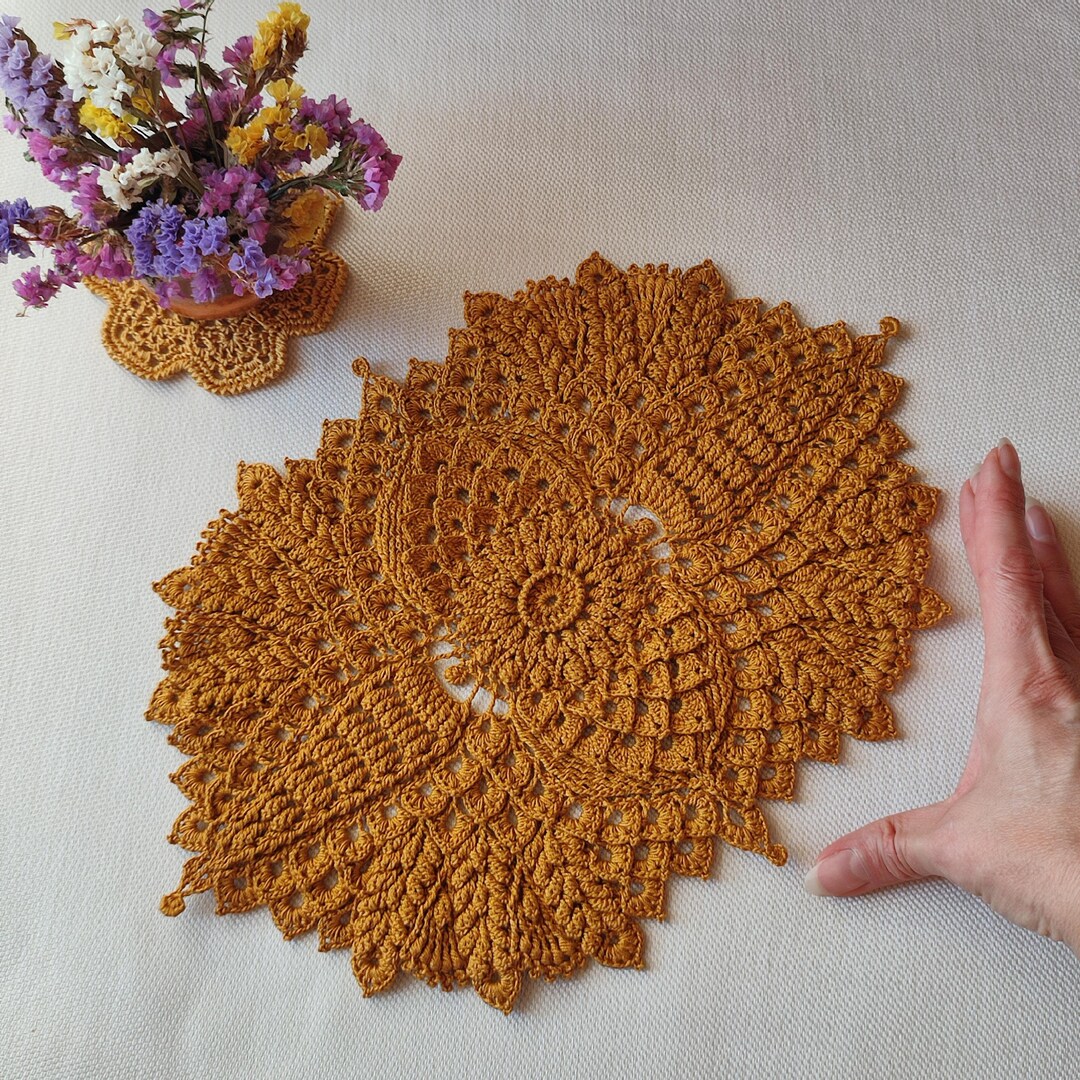 Mustard Mini Accent Crochet Doily Handmade Cotton Lace Doilies Boho ...