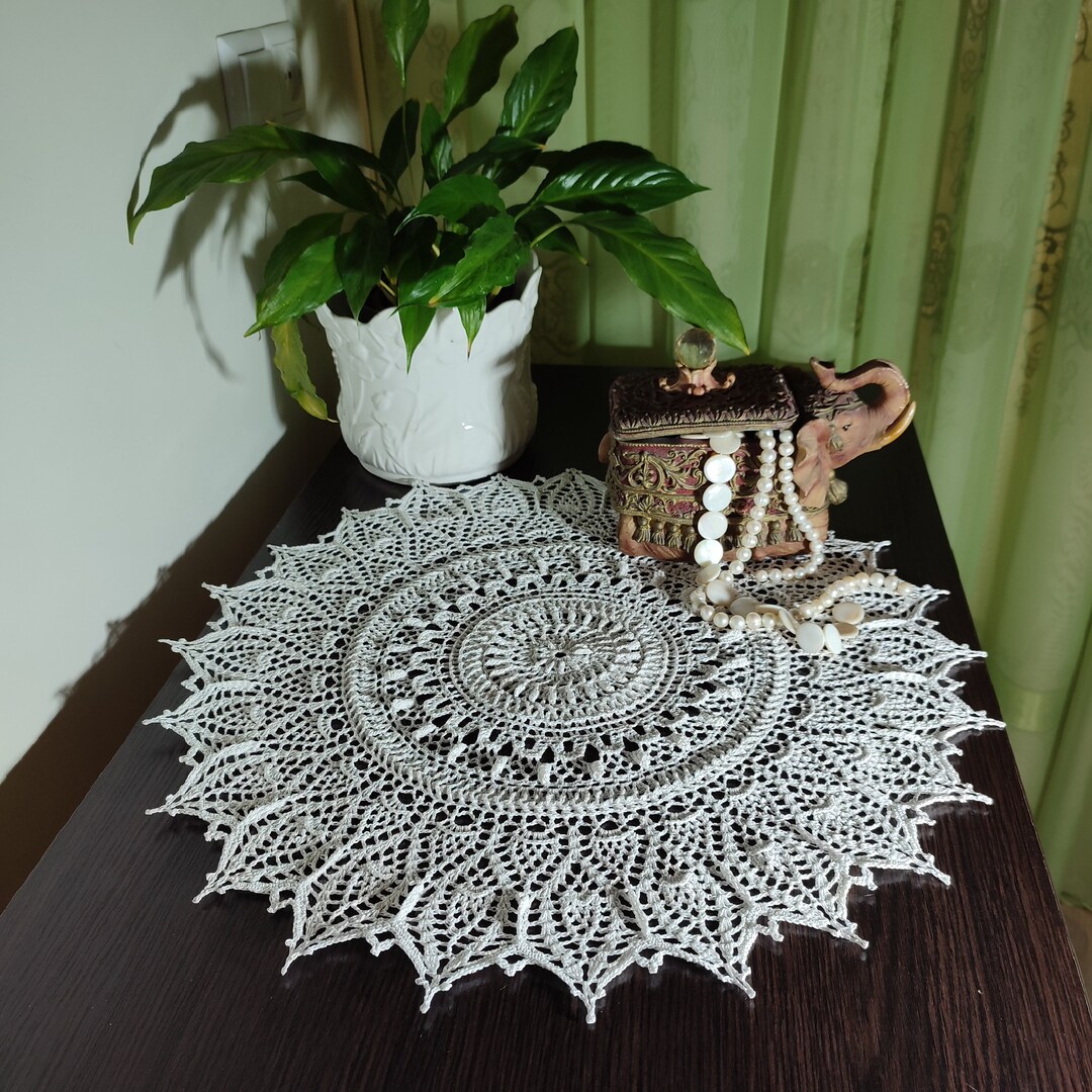 20" Lace Doilies, White Textured Large Cotton Doily, House Warming Gift ...