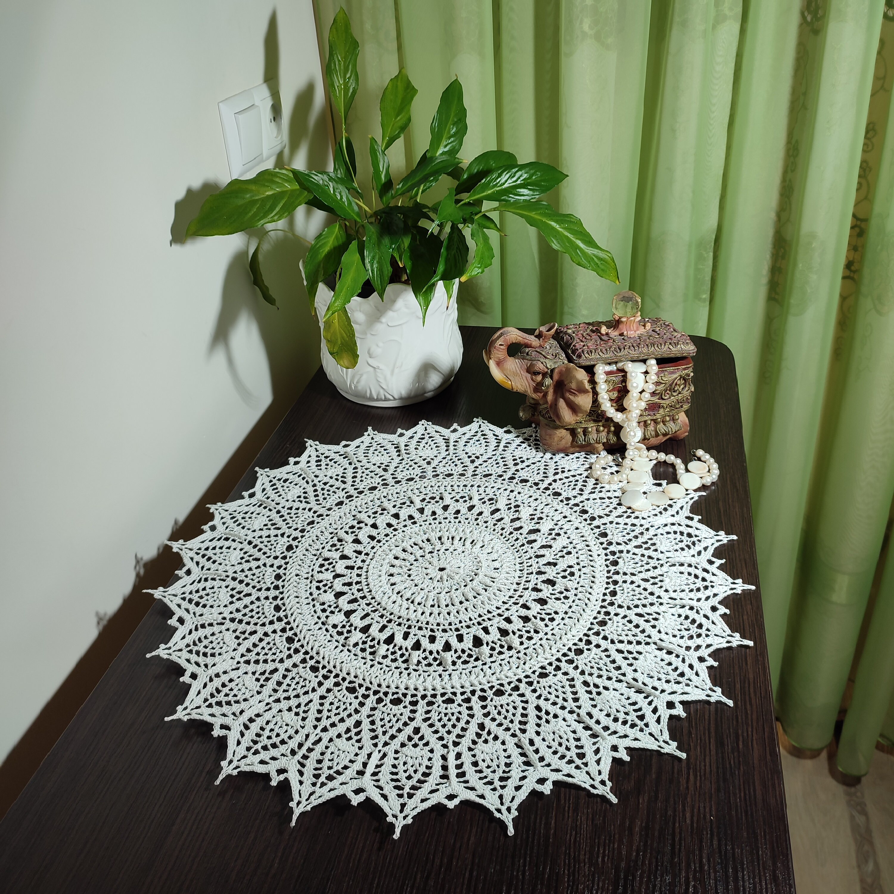 20" Lace Doilies, White Textured Large Cotton Doily, House Warming Gift ...