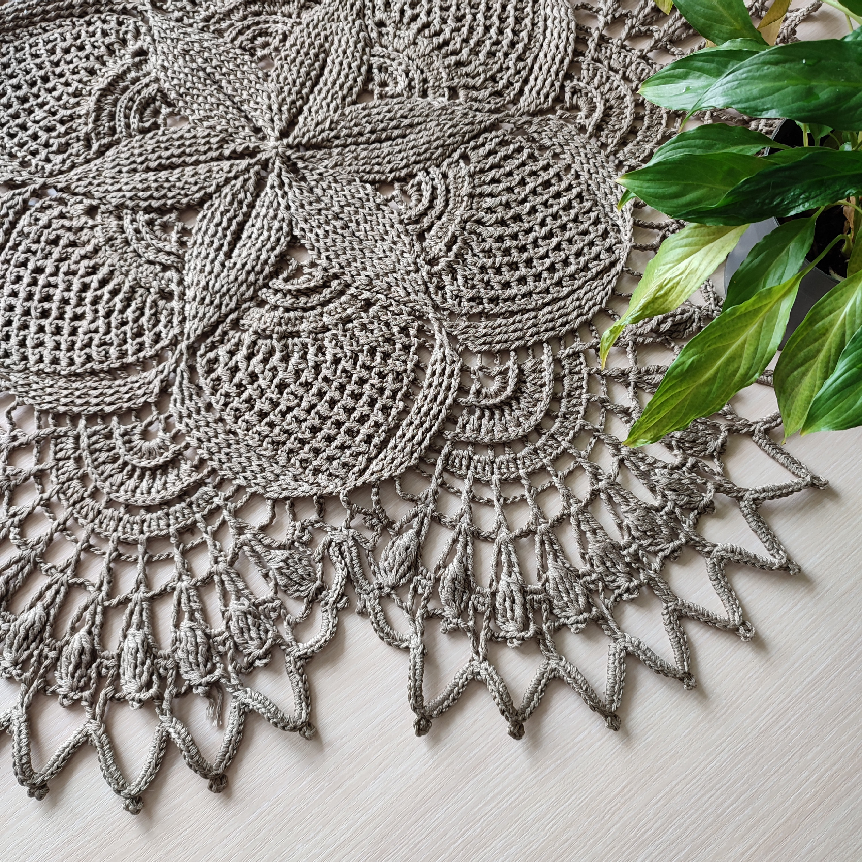 Crochet Doily 33.4 Inch Gray Textured Large Cotton Tablecloth Decor ...