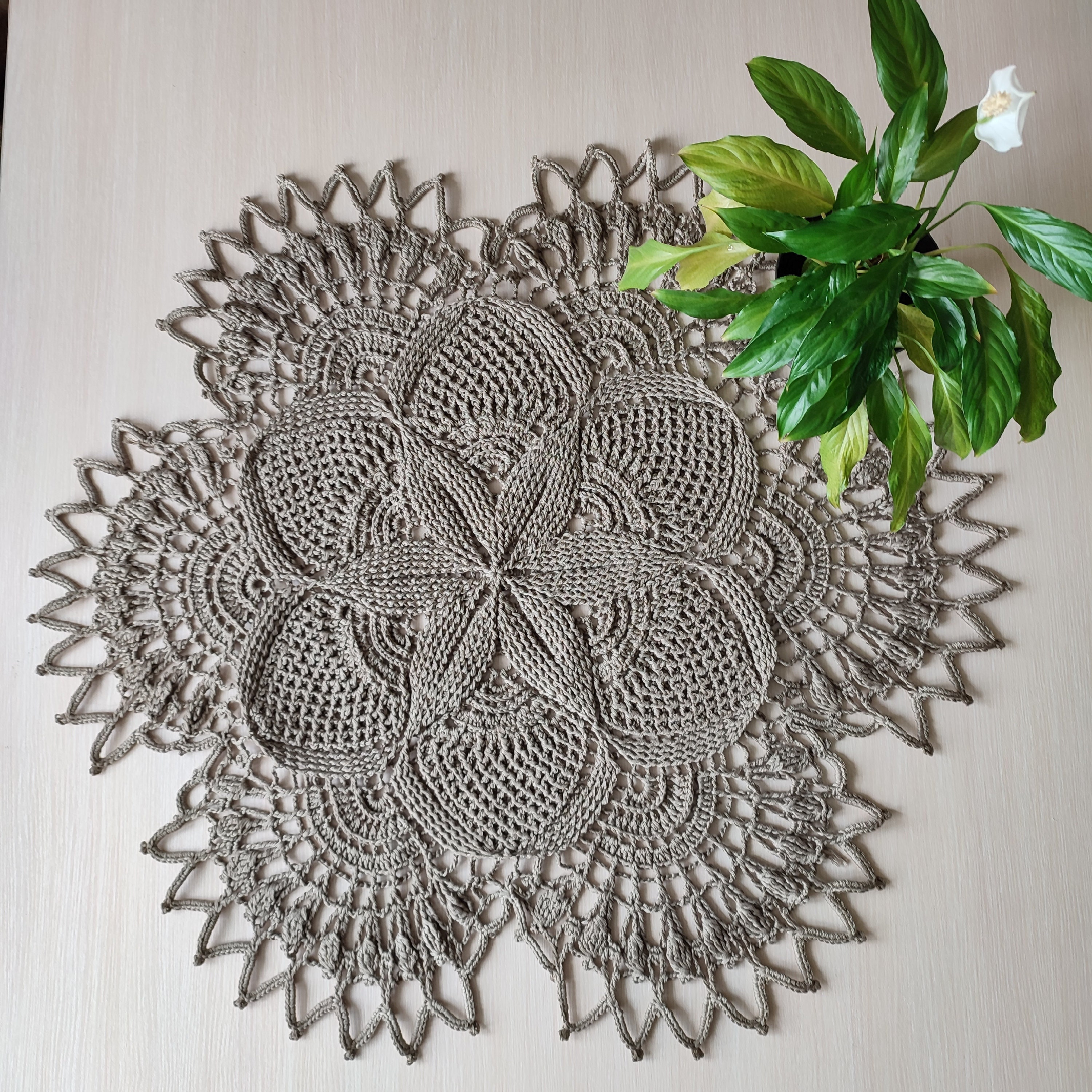 Crochet Doily 33.4 Inch Gray Textured Large Cotton Tablecloth Decor ...