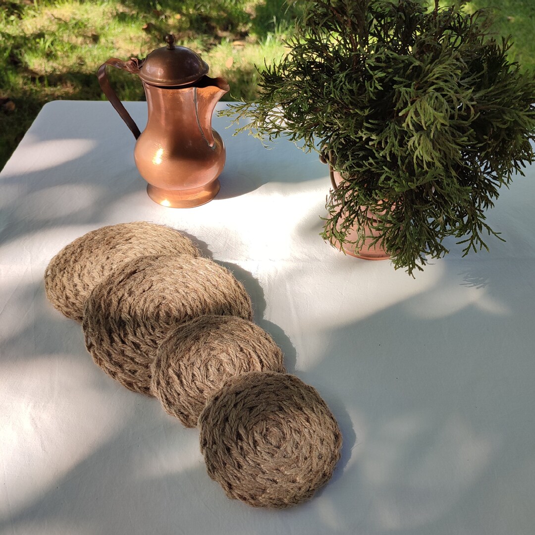 Handwoven Jute Coasters, Coffee Cup Rug, Rustic Farmhouse Mug Rug ...