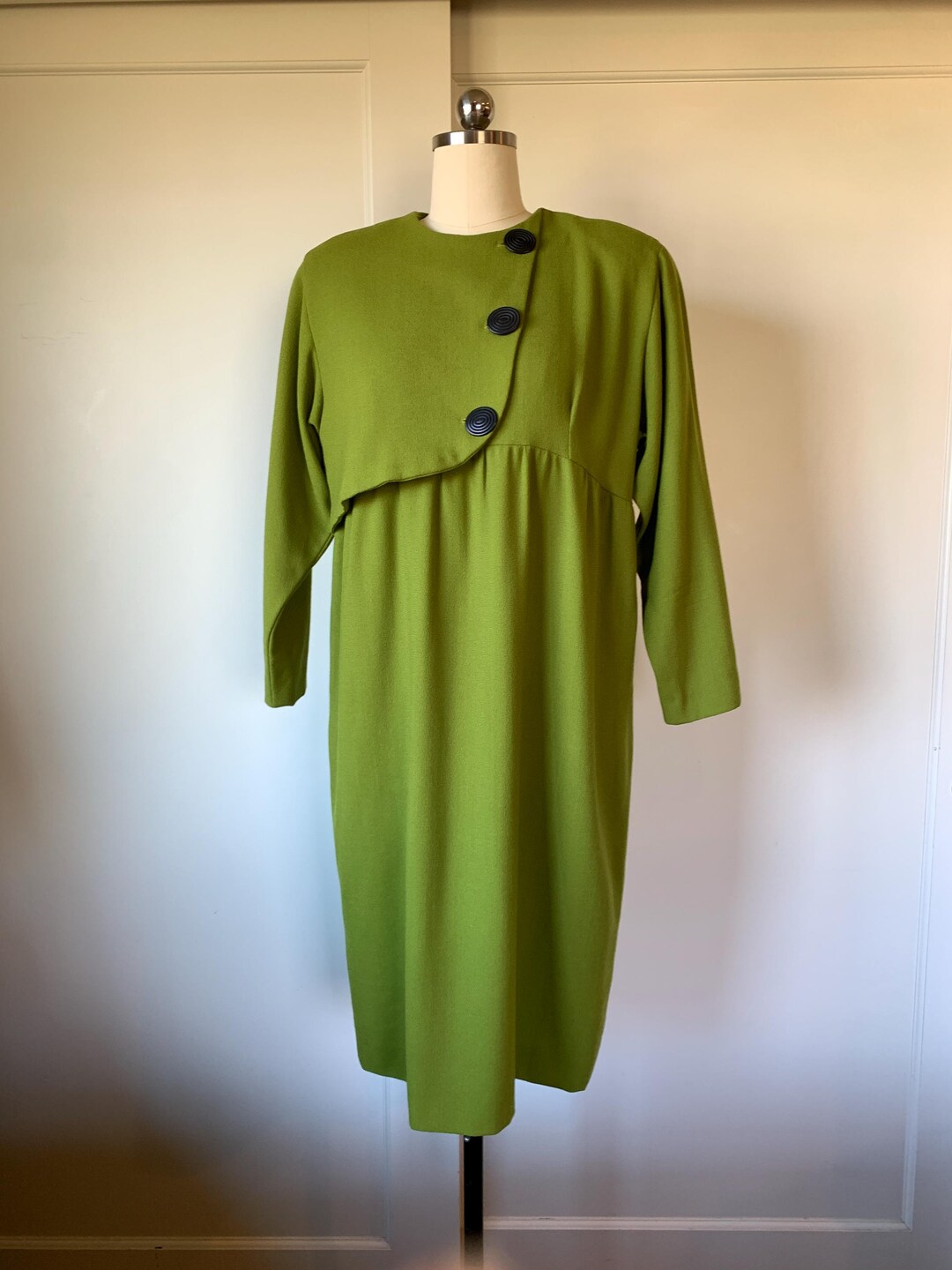 Vintage 60's Green Wool Asymmetrical Button Detail Dress - Etsy