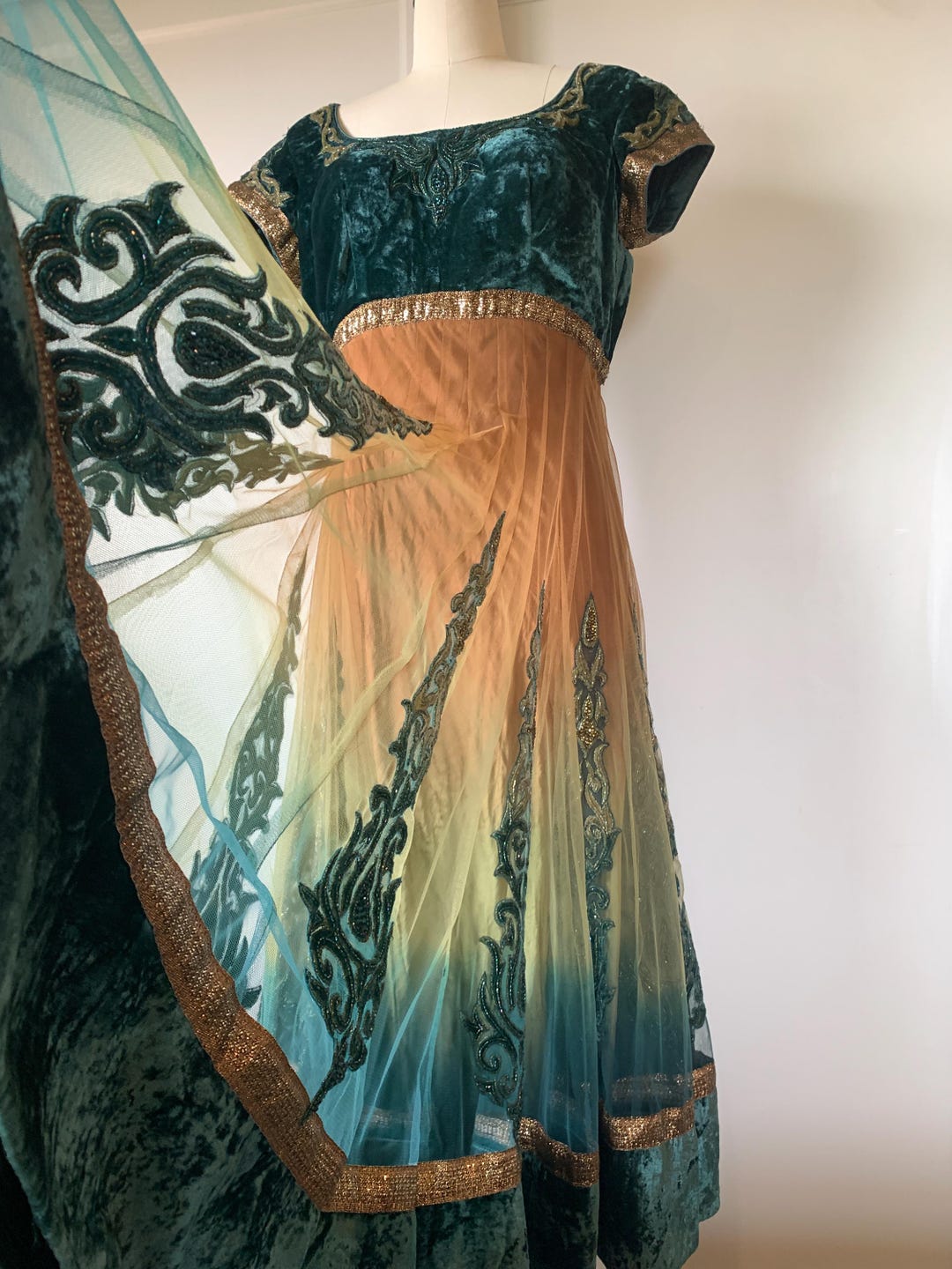 Vintage Y2K Teal and Copper Ombre Silk and Velvet Unique Custom Made ...