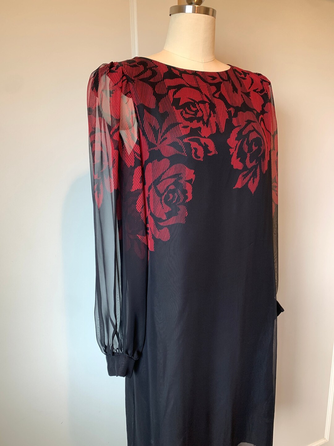 Vintage 60's Miss Elliette Sheer Rose Print Black Shift Dress - Etsy