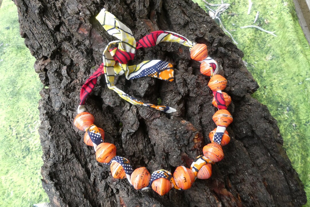 Paper Bead Necklace From Uganda, Recycled, Handmade, Approx. 47 Cm - Etsy