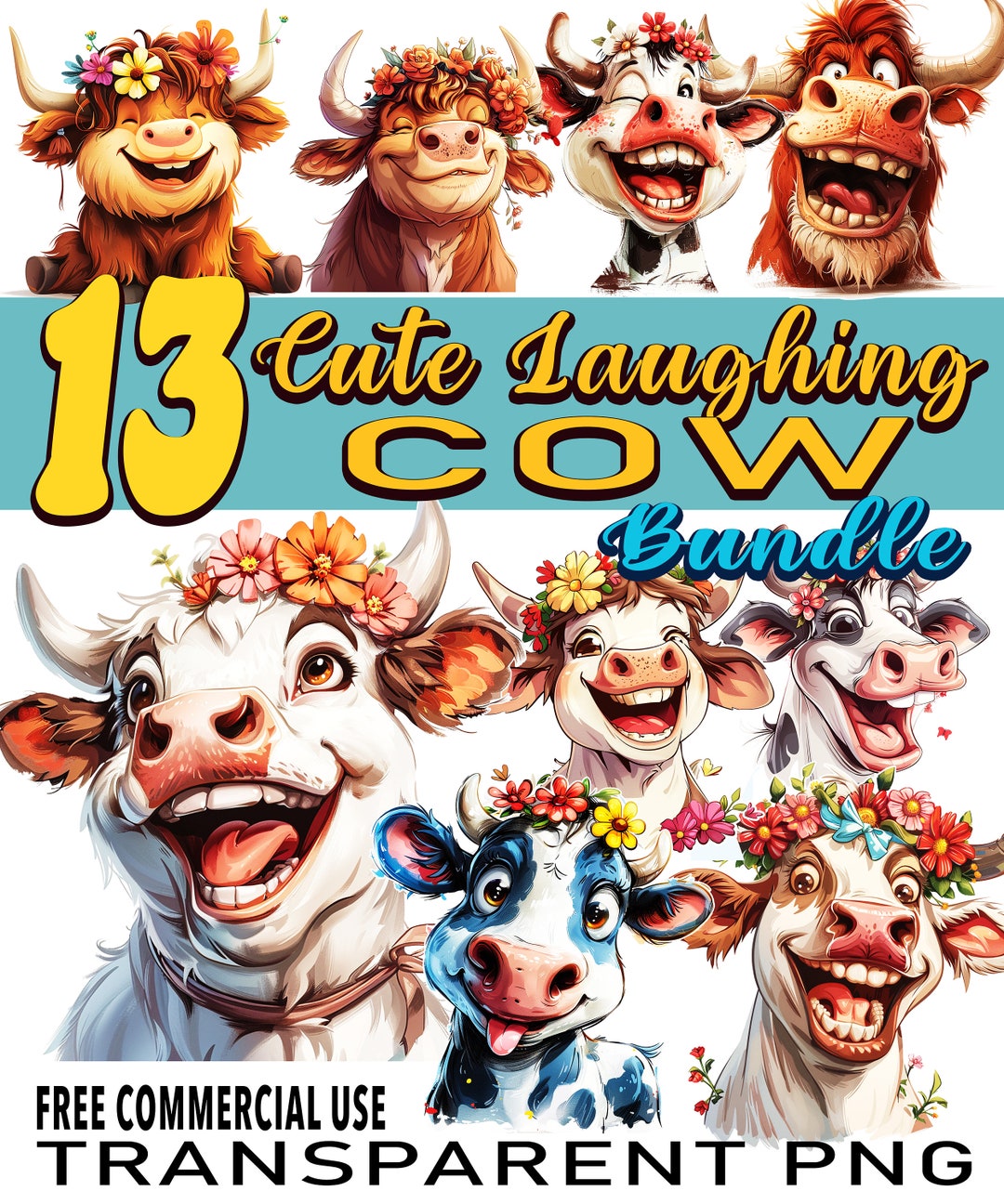 Funny Laughing Cow Digital Download, Cow Graphics, PNG Transparent ...