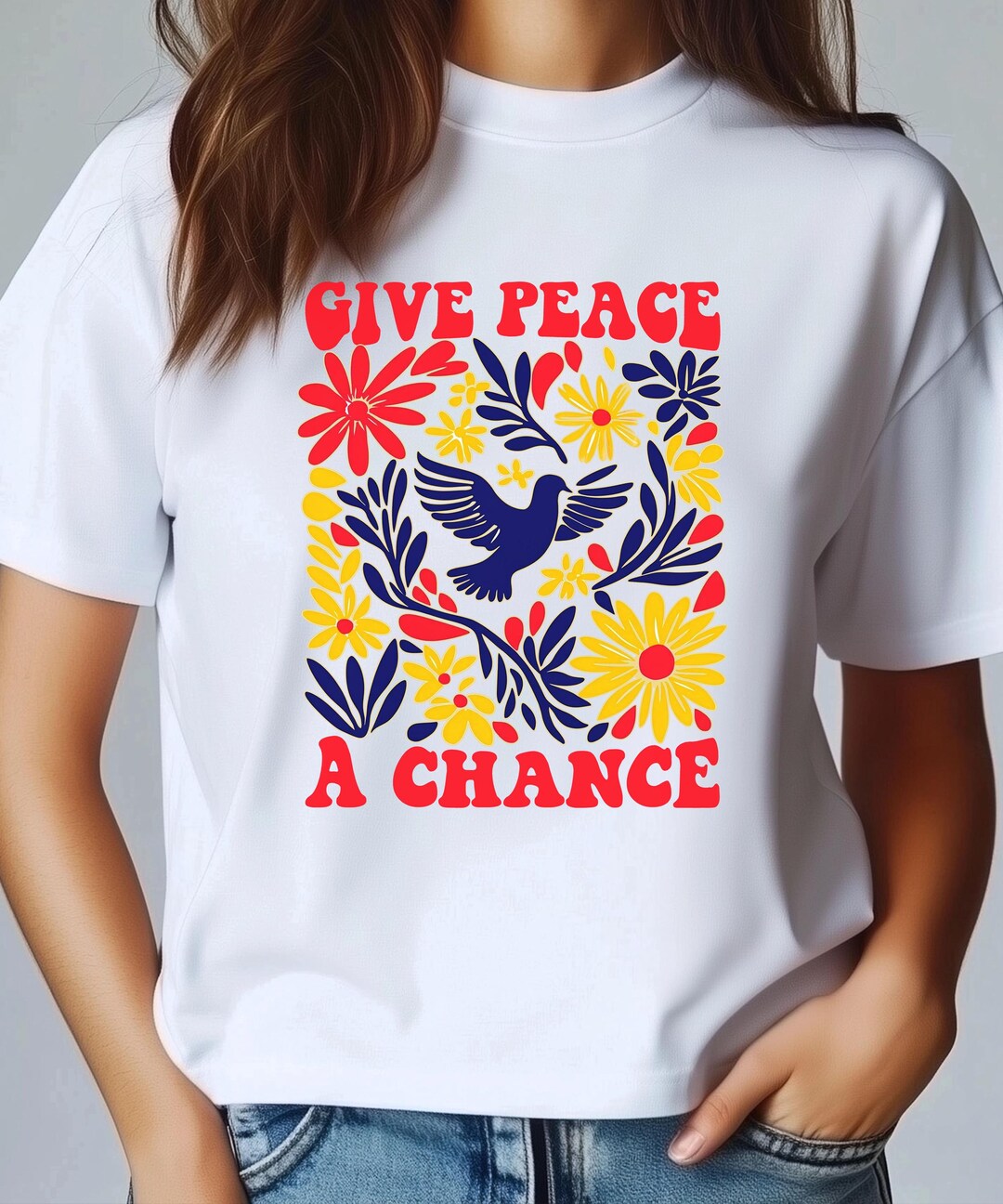 Floral Give Peace A Chance Design PNG, Give Dove Flower Peace Digital ...