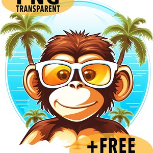 Monkey Summer Digital Download,tropical Beach Monkey Clip Art, PNG ...