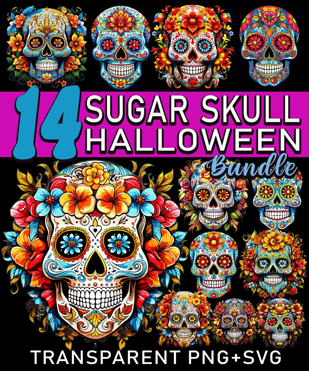 Halloween Sugar Skull Digital Download, PNG File Trasparent Background ...
