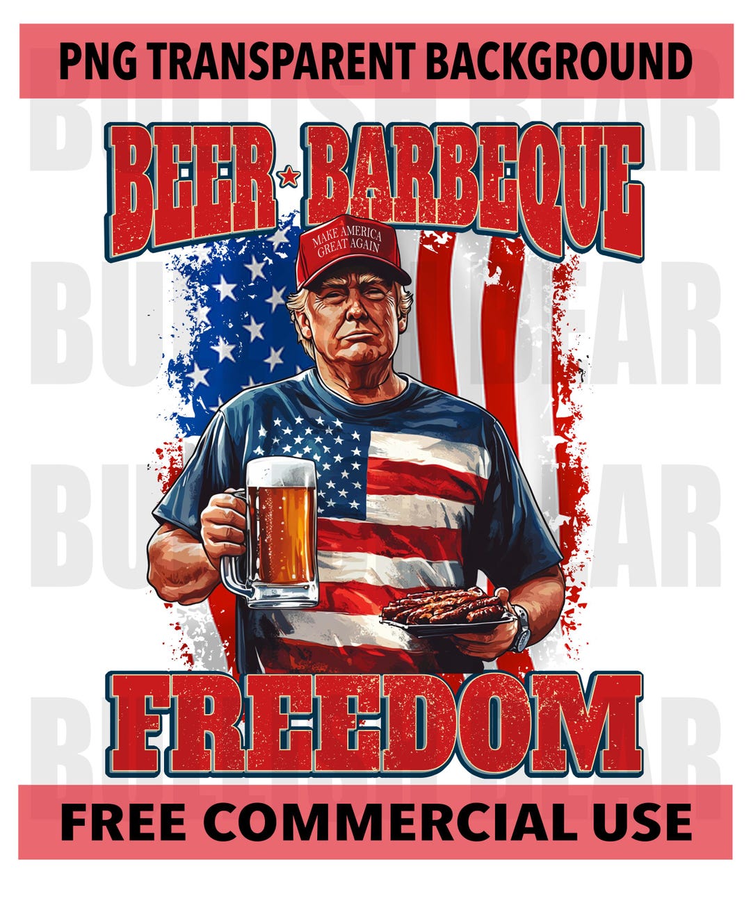 President Trump 4th of July PNG, Beer Barbeque Freedom PNG Digital ...