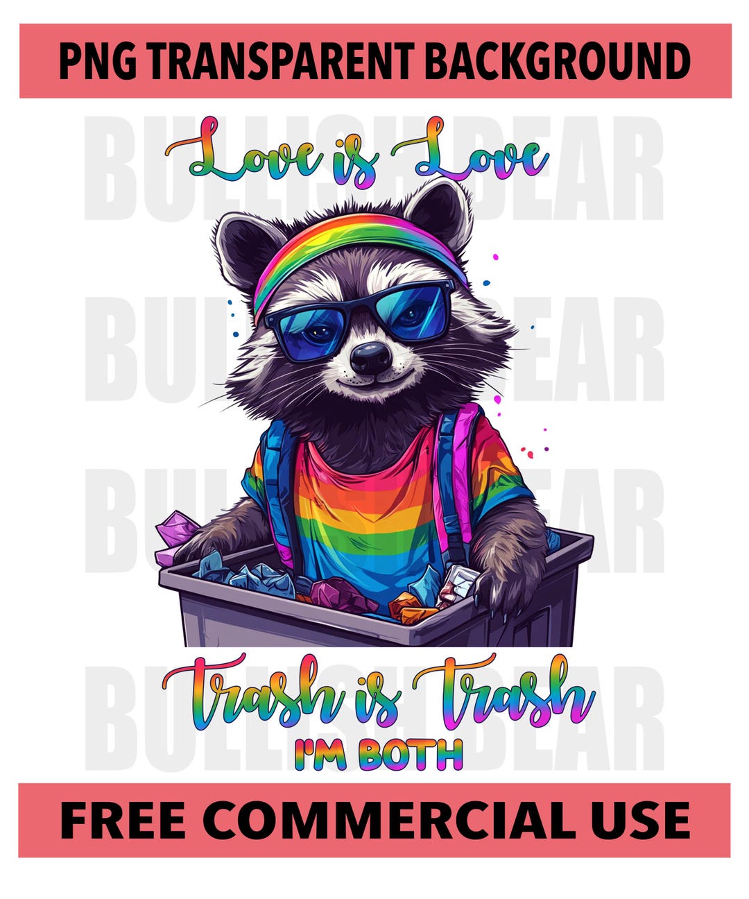 Love is Love Trash is Trash PNG, LGBTQ Pride Raccoon Digital Download ...