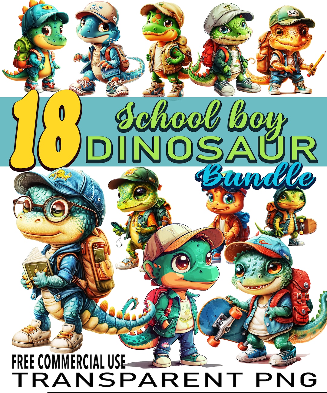 Back to School Dinosaur Boy PNG Digital Download, Dino PNG Transparent ...